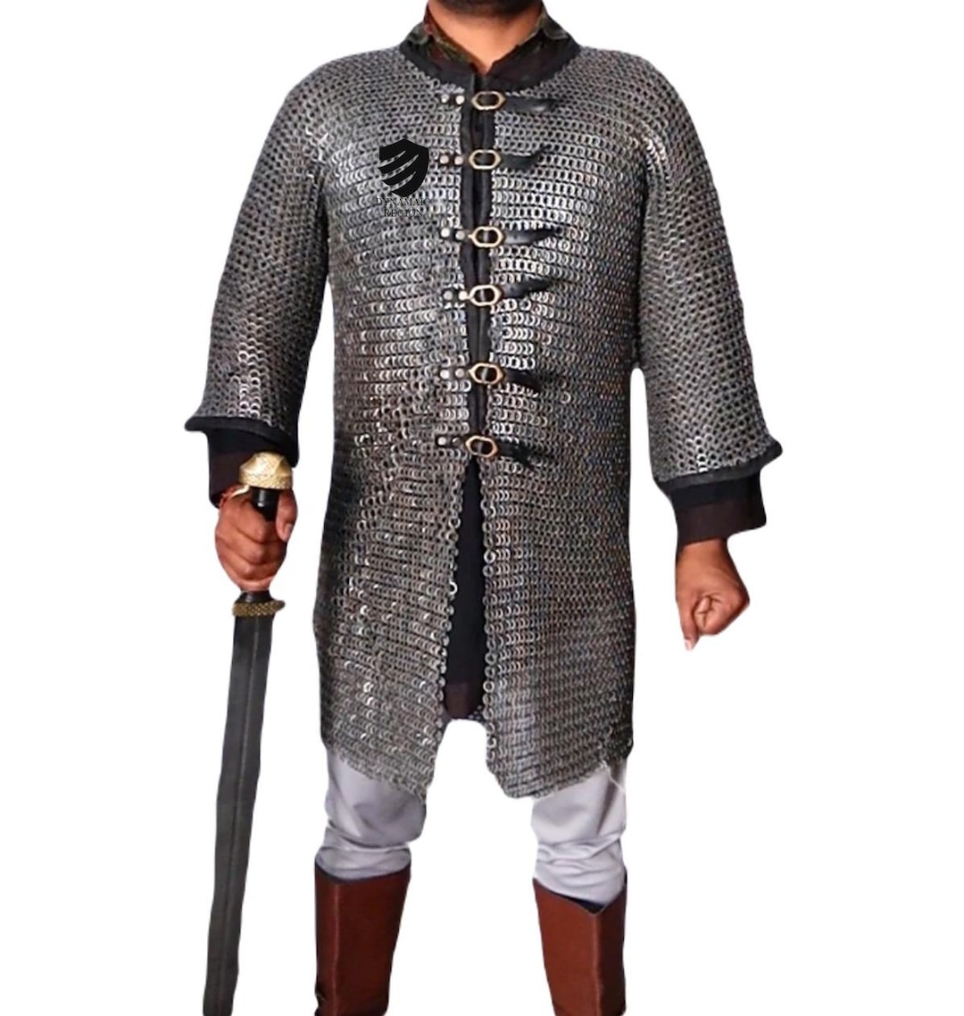 Medieval Mild Steel Chainmail Hauberk: Open Front SCA Reenactment ...