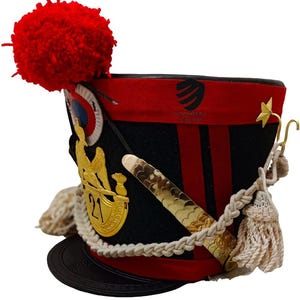 Napoleonic Shako Helmet: French Officer, Red Pom Pom, Brass Plate ...