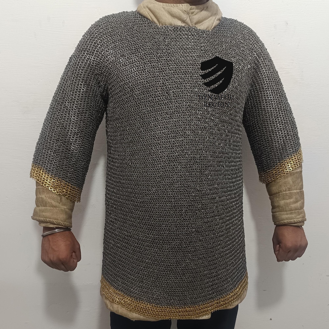 Medieval Chainmail Haubergeon: 6mm Mild Steel, Brass Ring - Reenactment ...
