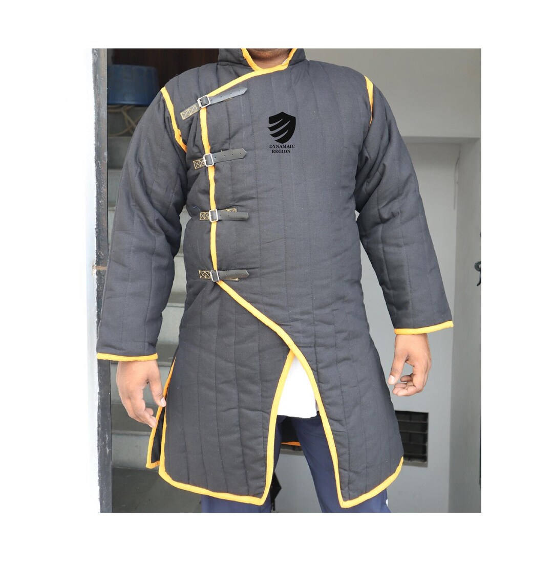 Thick Padded Cotton Black Gambeson Long Coat Aketon Armor Chainmail ...