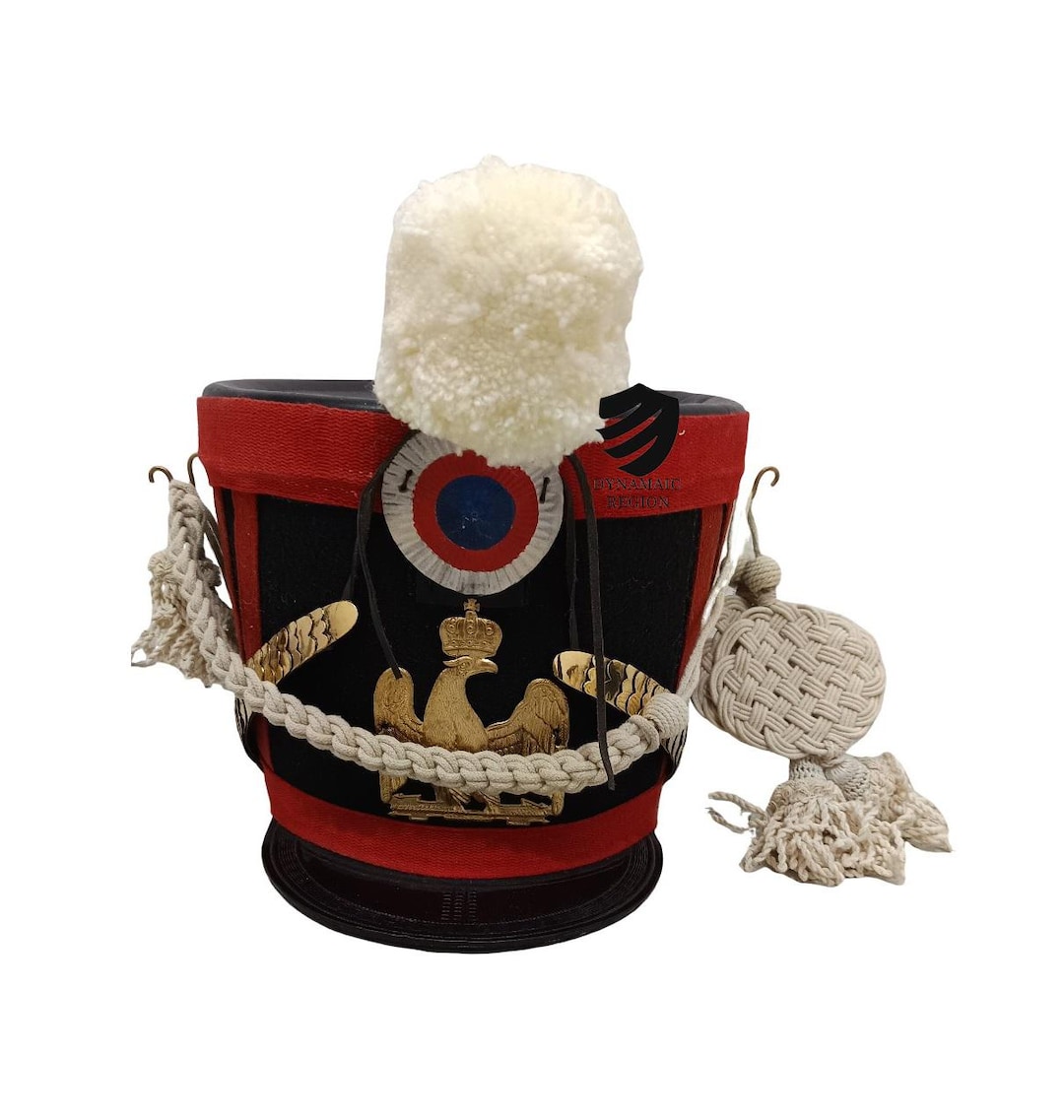 Napoleonic French Shako Helmet With White Pompom, Brass Plate for LARP ...