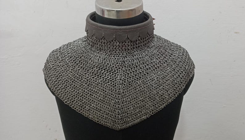 6 Mm Riveted Chain Mail Collar, Medieval Flat Ring Riveted Chainmail Gorget Oiled Finished for ...