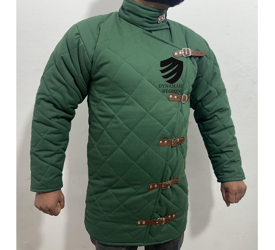 Gambeson Medieval Thick Padded Cotton Gambeson Long Coat Aketon Armor ...