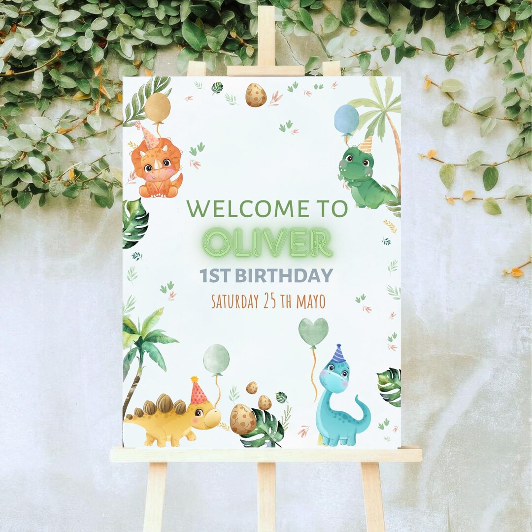 Dinosaur 1st Birthday Welcome Sign Printable, Dino Template (digital ...