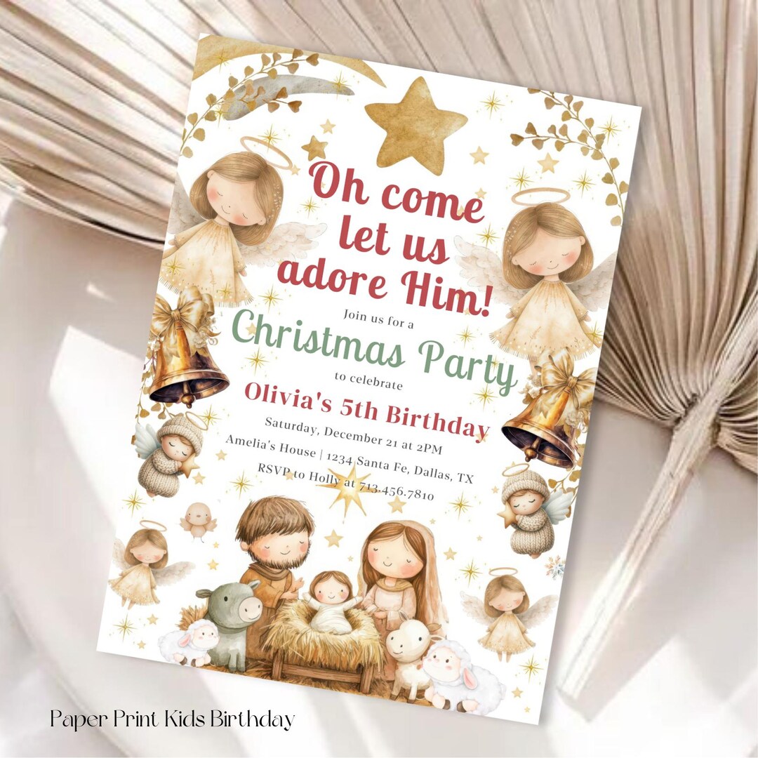 Editable Nativity Christmas Party Invitation, Religious Invitation "o Come, Let Us Worship Him ...