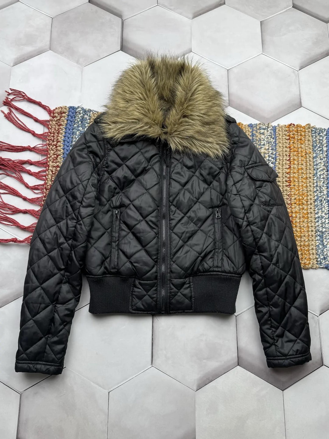 Vintage Cropped Jacket With Faux Fur Neck Women’s Size S - Etsy