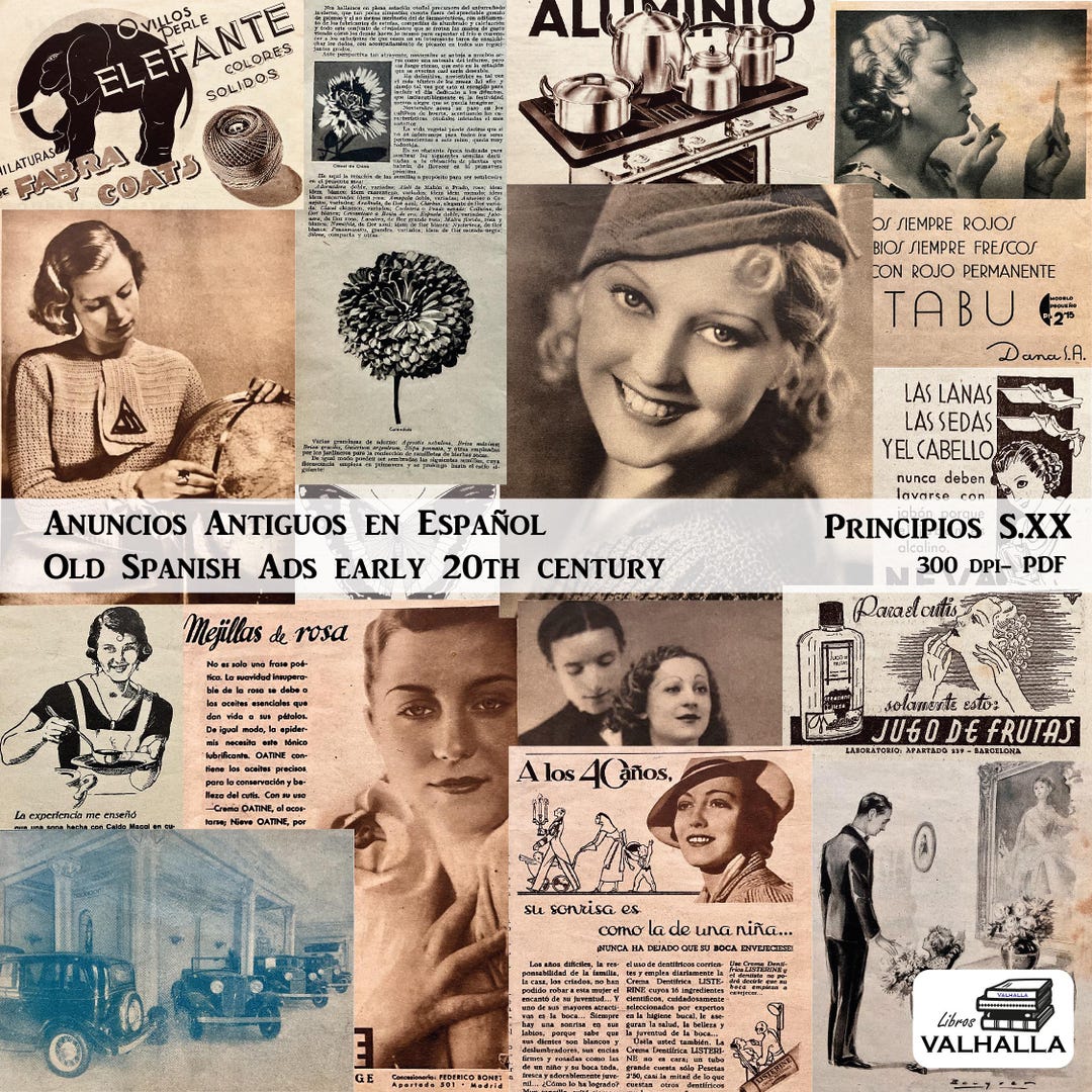 Pack of Printable Vintage Ads in Spanish for Beauty, Health... Digital ...