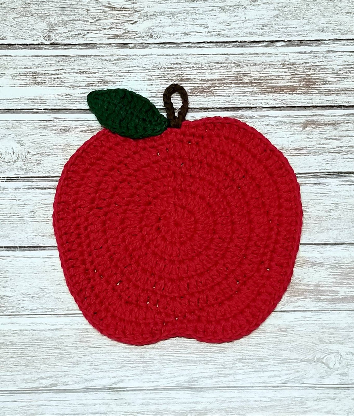 Crochet Red Apple Potholder Fruit Trivet Hot Pad Farmhouse | Etsy
