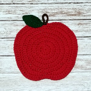 Crochet Red Apple Potholder- Fruit Trivet Hot Pad Pot Holder ...