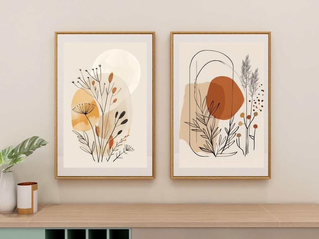 Neutral Boho Abstract Wall Art Set (2 Prints) | Graphic Digital ...