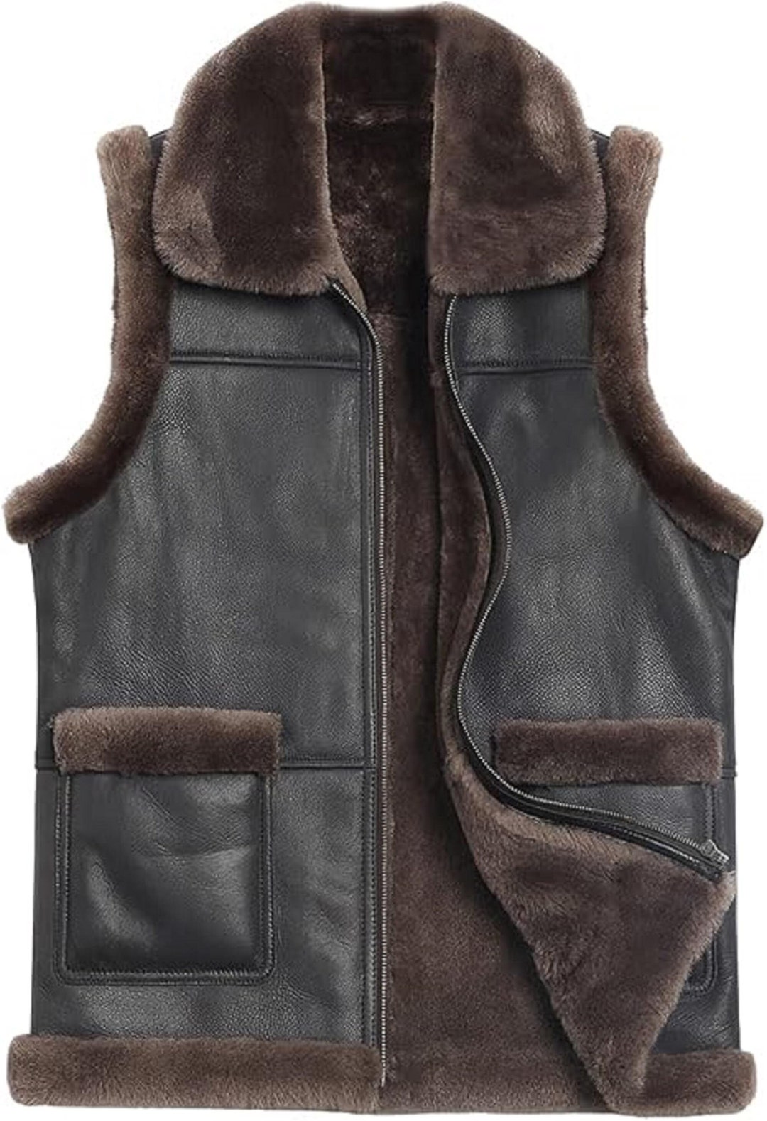 Mens B3 Bomber Aviator Vest Leather Jacket - Vintage Handmade Shearling ...