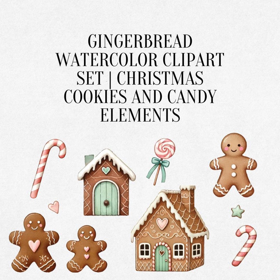 Gingerbread Watercolor Clipart Set Christmas Cookies and Candy Elements ...
