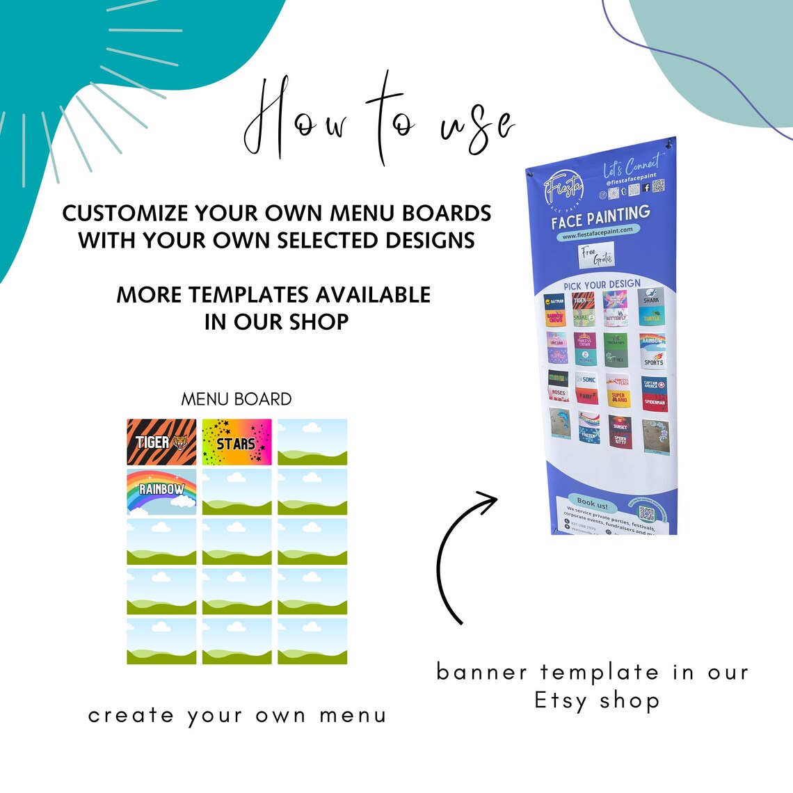 Face Painting Menu Board Word Board 4x6 PNG Designs Face Painting ...