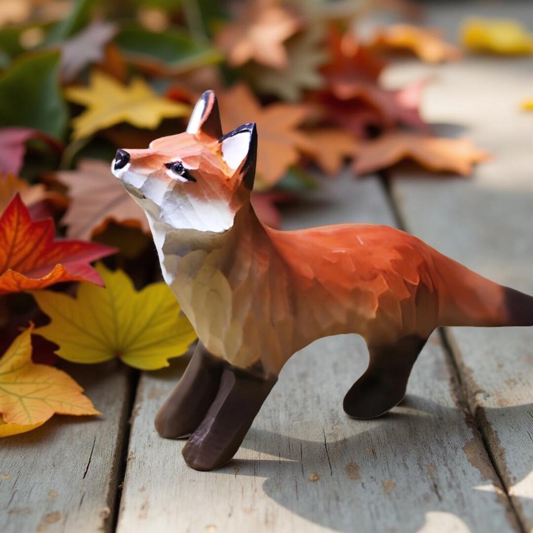 Rustic Wooden Fox Figurine - Handcrafted Wildlife Decoration for Home ...