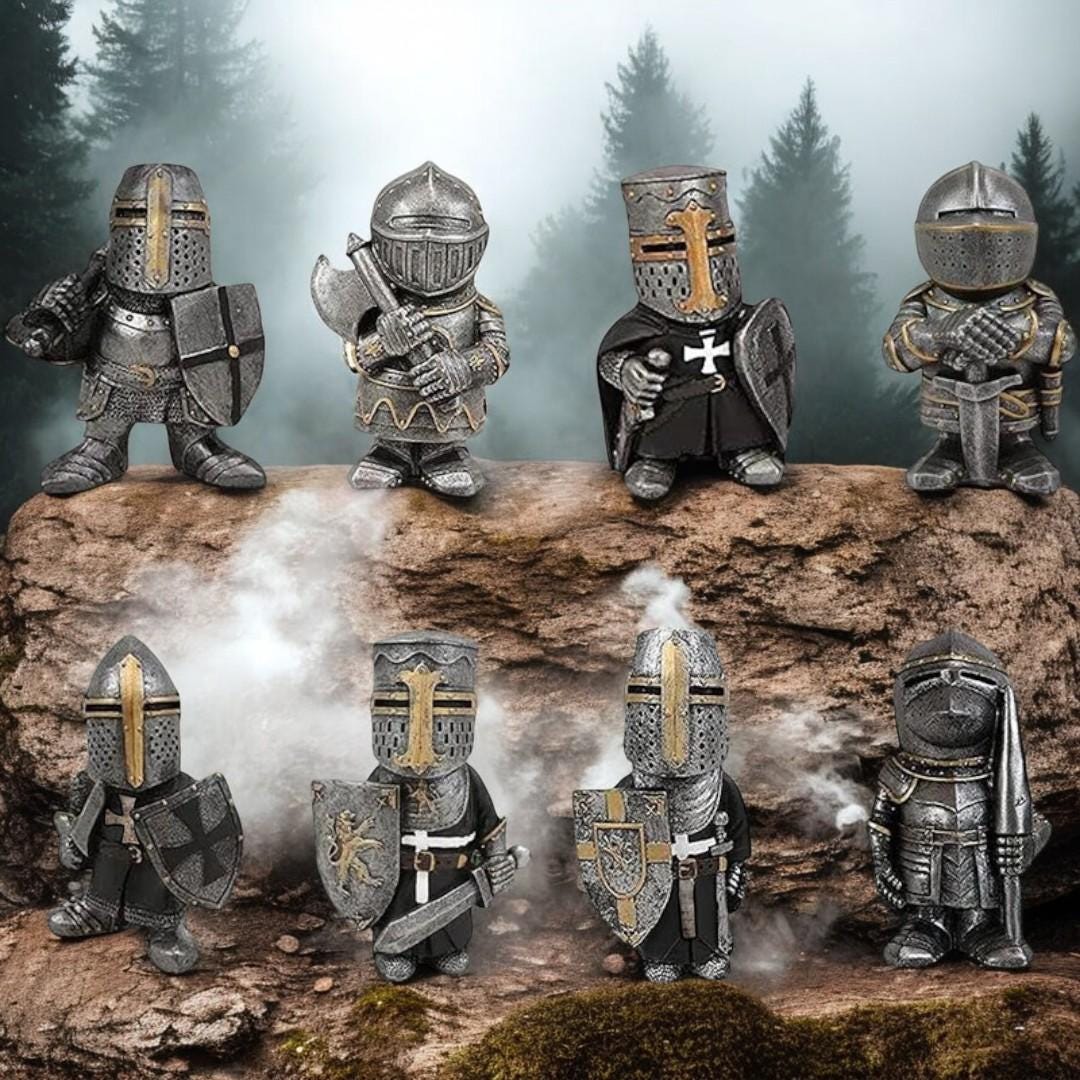 Templar Knight Garden Gnome Statue - Medieval Crusader Resin Figurine ...