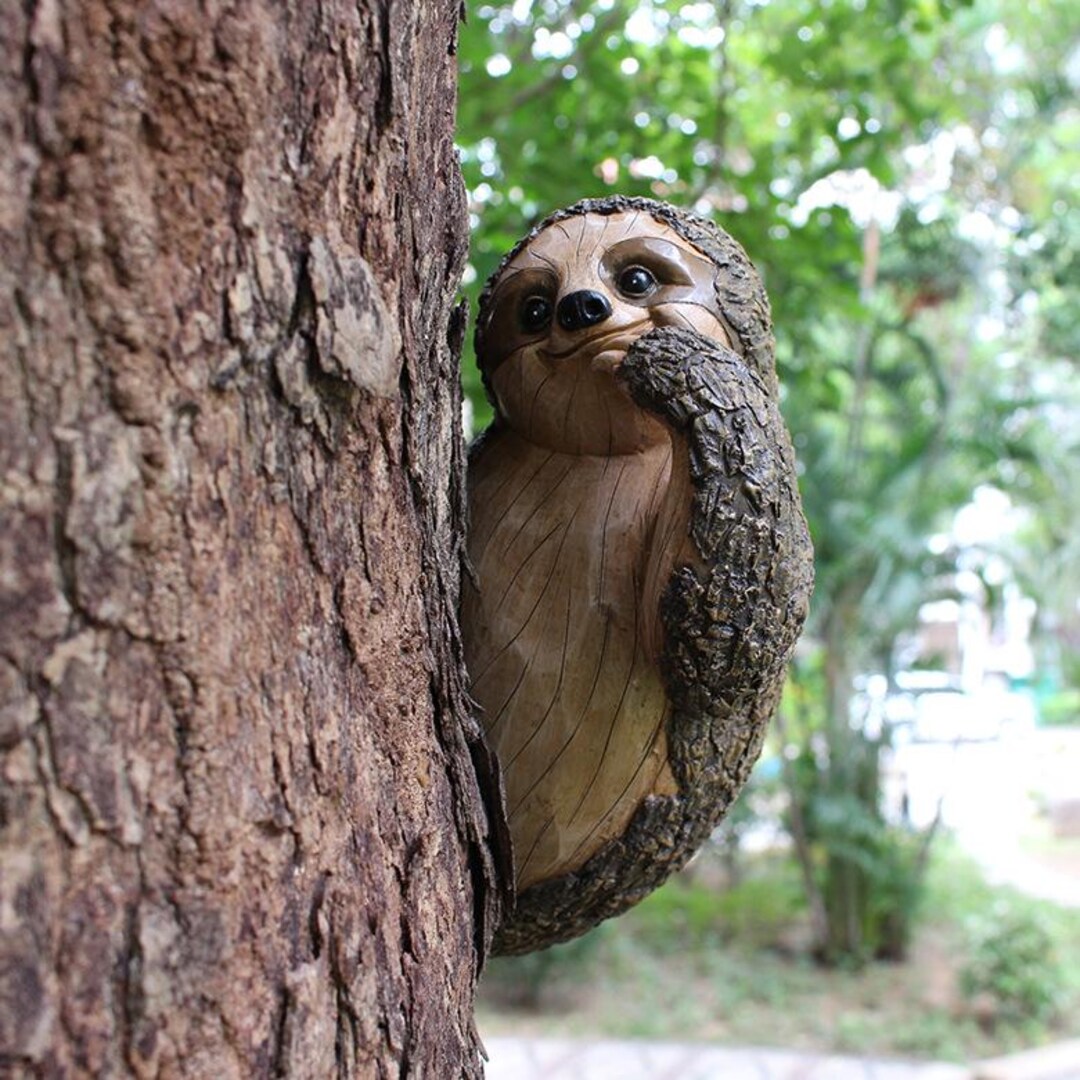Whimsical Sloth Garden Statue | Modern Resin Tree Ornament | Durable ...