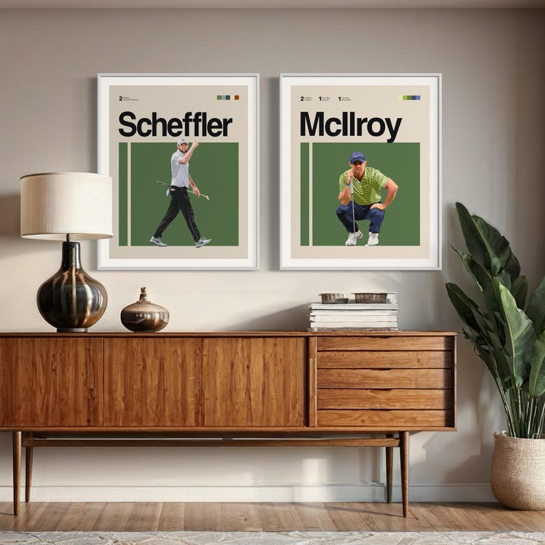 Scottie Scheffler & Rory Mcilroy Golf Poster – Mid-century Modern Golf ...