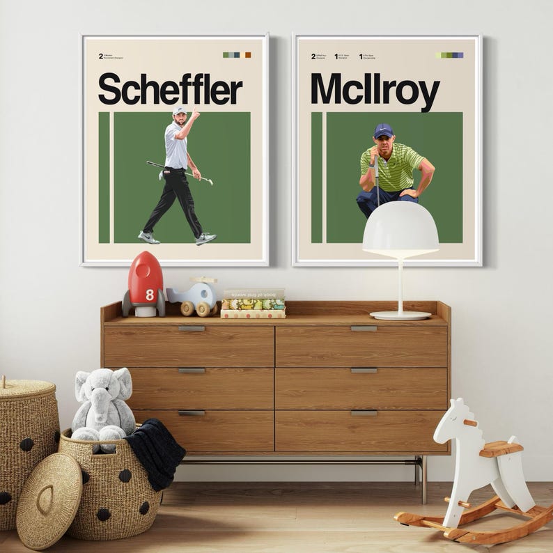 Scottie Scheffler & Rory Mcilroy Golf Poster – Mid-century Modern Golf ...