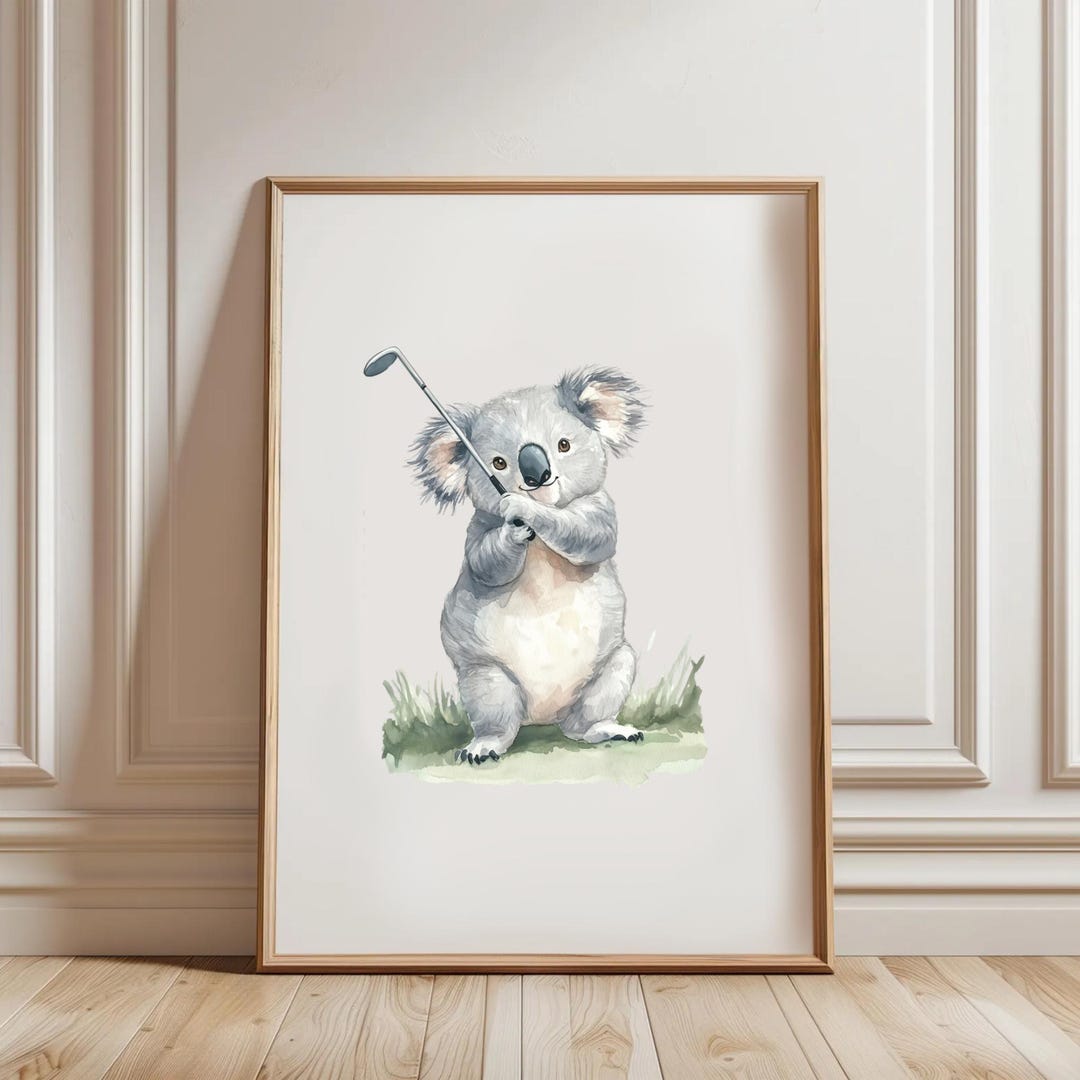 Koala Golf Poster, Koala Golfing Art, Koala Playing Golf, Kid Room Golf ...