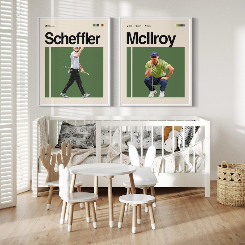 Scottie Scheffler & Rory Mcilroy Golf Poster – Mid-century Modern Golf ...