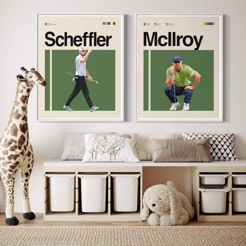 Scottie Scheffler & Rory Mcilroy Golf Poster – Mid-century Modern Golf ...
