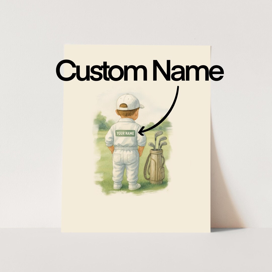 Custom Kids Golf Caddie Print: Watercolor Boy With Name - Etsy
