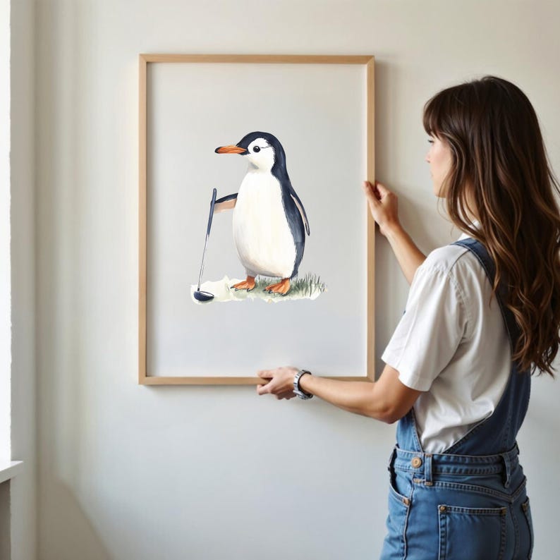 Penguin Golf Art Print: Whimsical Kids Decor - Digital File, Boho Style ...