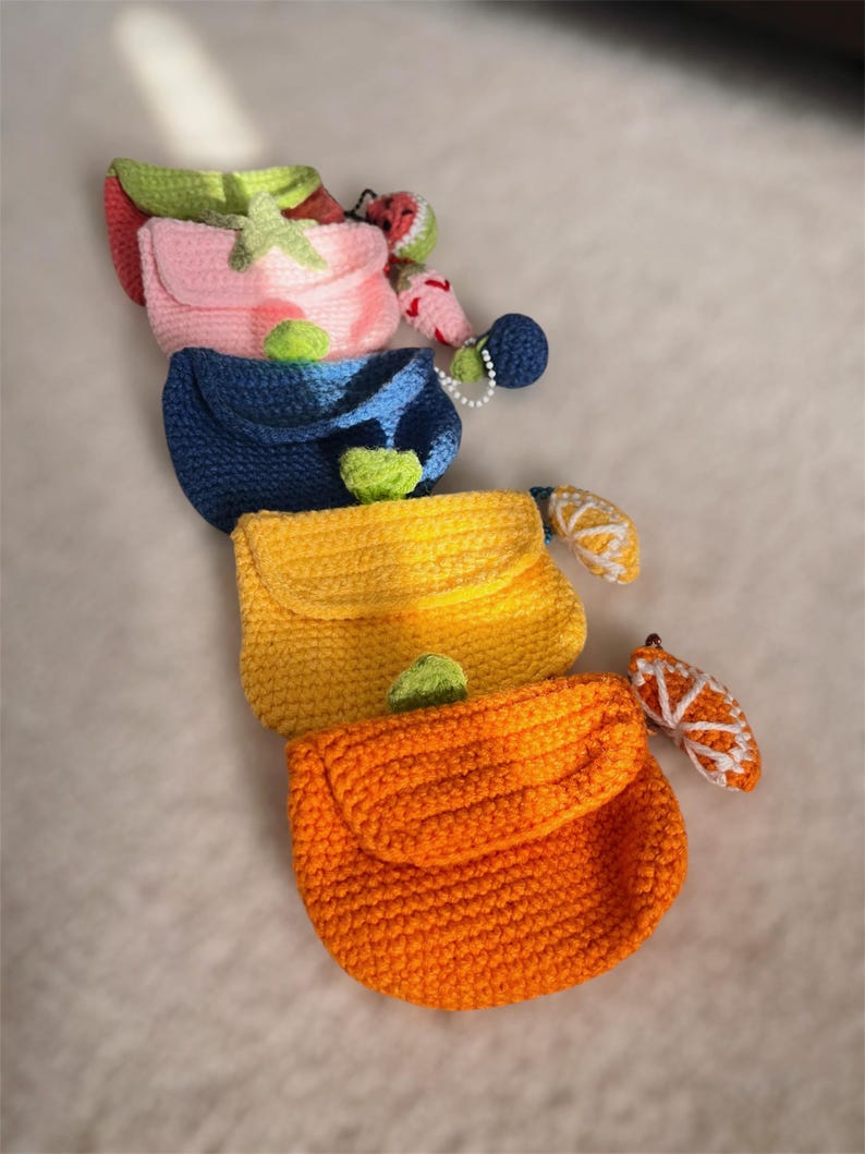 Fruit Pouch Crochet Coin Purse Small Wallet Magnetic Closure Handmade ...
