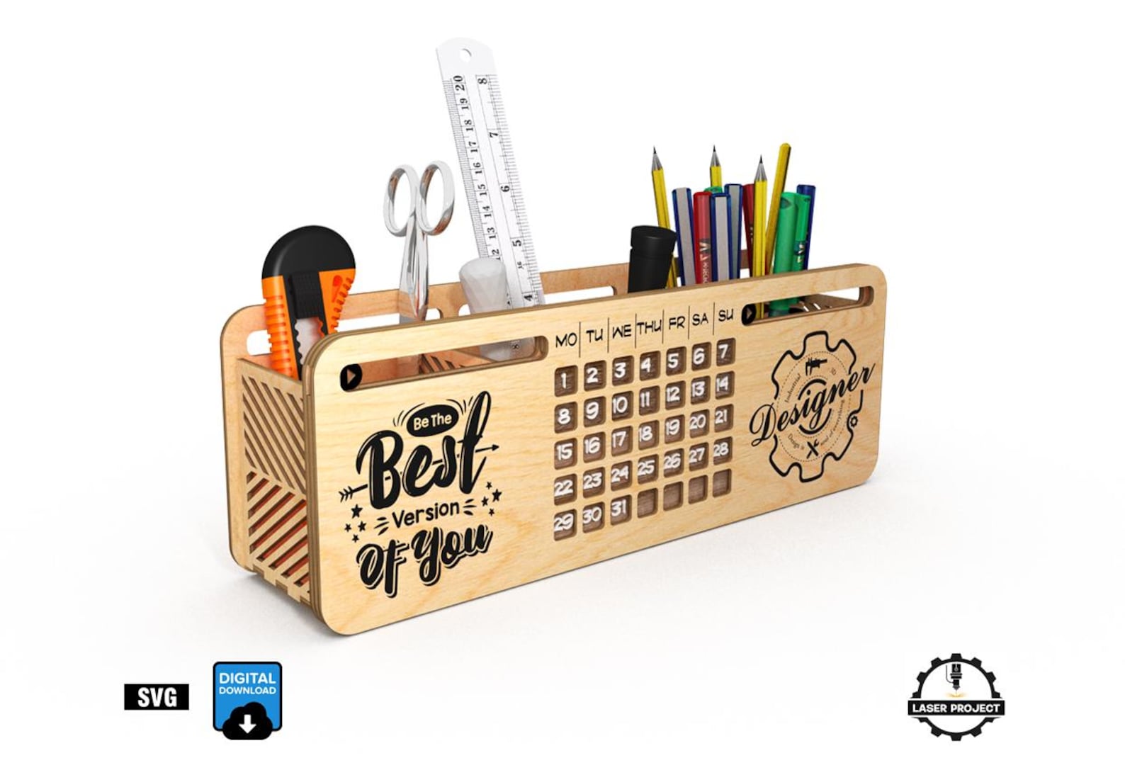 CNC Desk Organizer With Perpetual Calendar: Laser Cut SVG File - Etsy