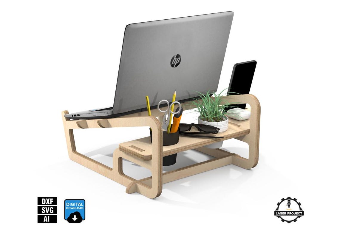 Adjustable Wooden Laptop Stand CNC and Laser Cutting Files (digital ...