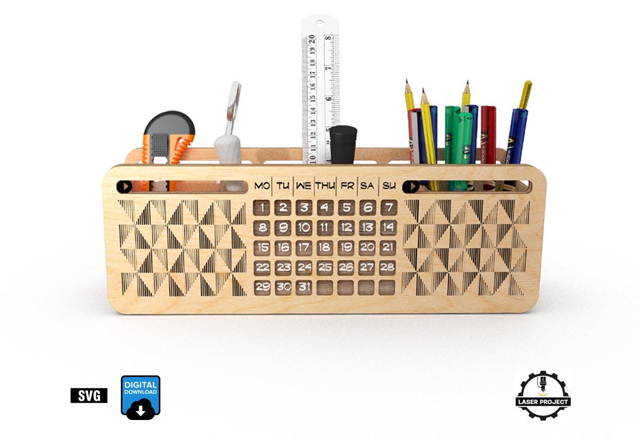 CNC Desk Organizer With Perpetual Calendar: Laser Cut SVG File - Etsy