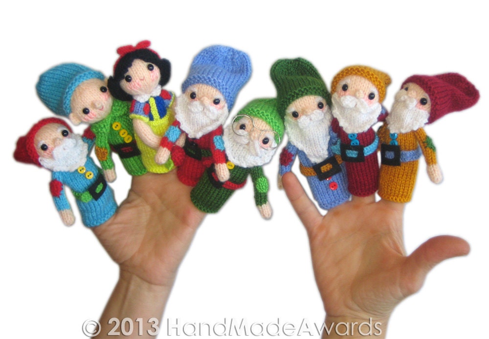 Snow White and the Seven Dwarfs Finger Puppets PDF Email Knit | Etsy Canada