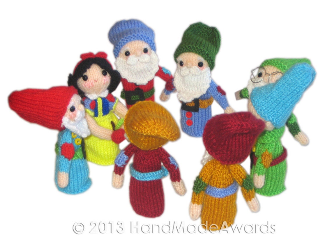 Snow White and the Seven Dwarfs Finger Puppets PDF Email Knit | Etsy Canada