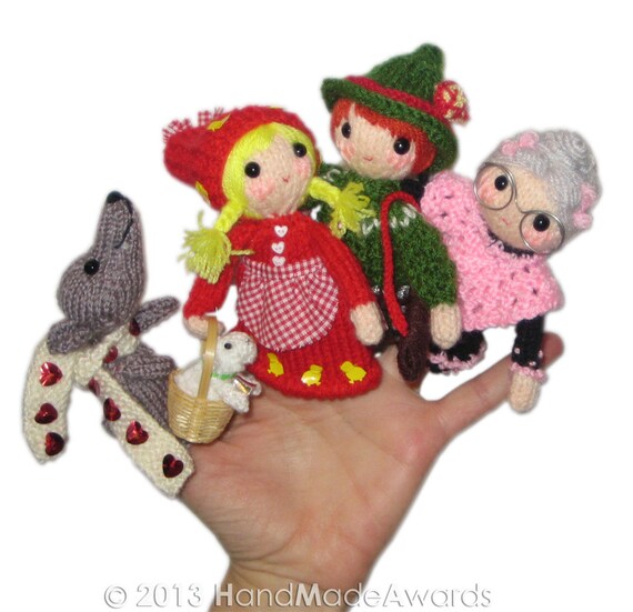 LITTLE Red Riding Hood Finger Puppets PDF Email Knit PATTERN | Etsy