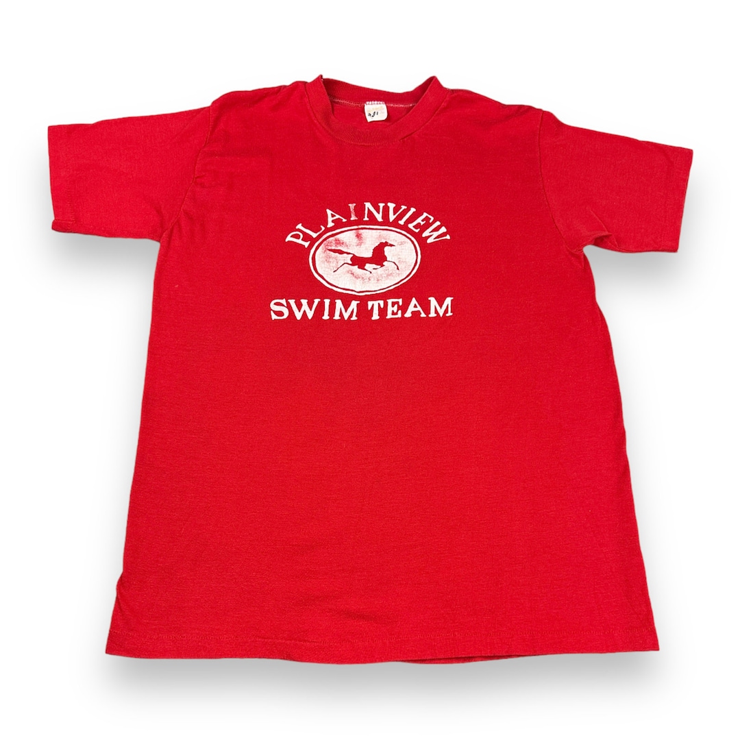 Vintage Swim Team Shirt Adult MEDIUM Red 80s Plainview School Athletics ...