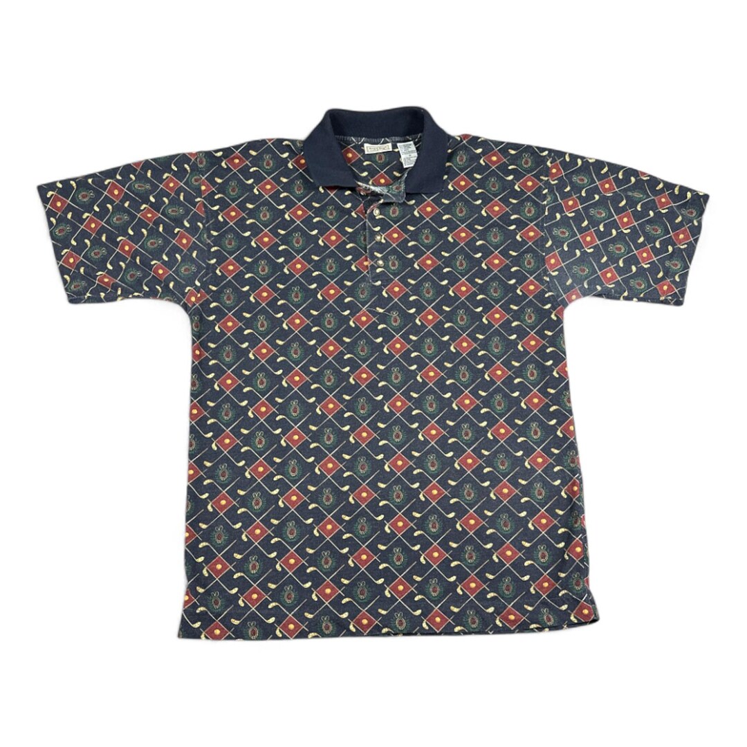 Vintage Bugle Boy Polo Shirt Adult MEDIUM Blue Crest Golf Clubs Preppy ...