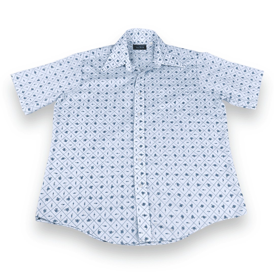 Vintage 80s JC Penney Blue Rose Pattern Button Down Shirt - Etsy