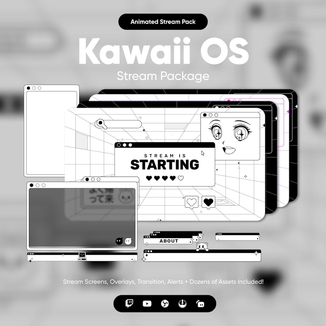 Kawaii OS Y2K Twitch Overlay Pack · Anime Stream Overlay · OBS Overlay ...