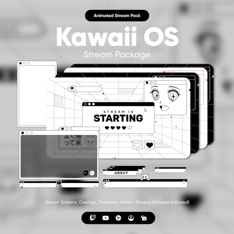 Kawaii OS Y2K Twitch Overlay Pack · Anime Stream Overlay · OBS Overlay ...