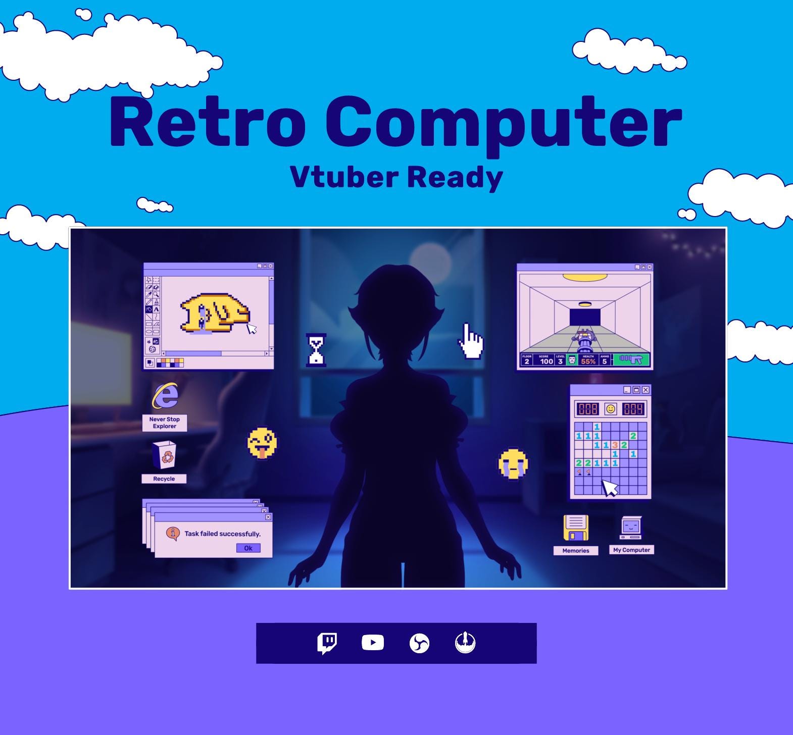 12 Retro Computer Animated Stream Decorations for Twitch & OBS Studio ...