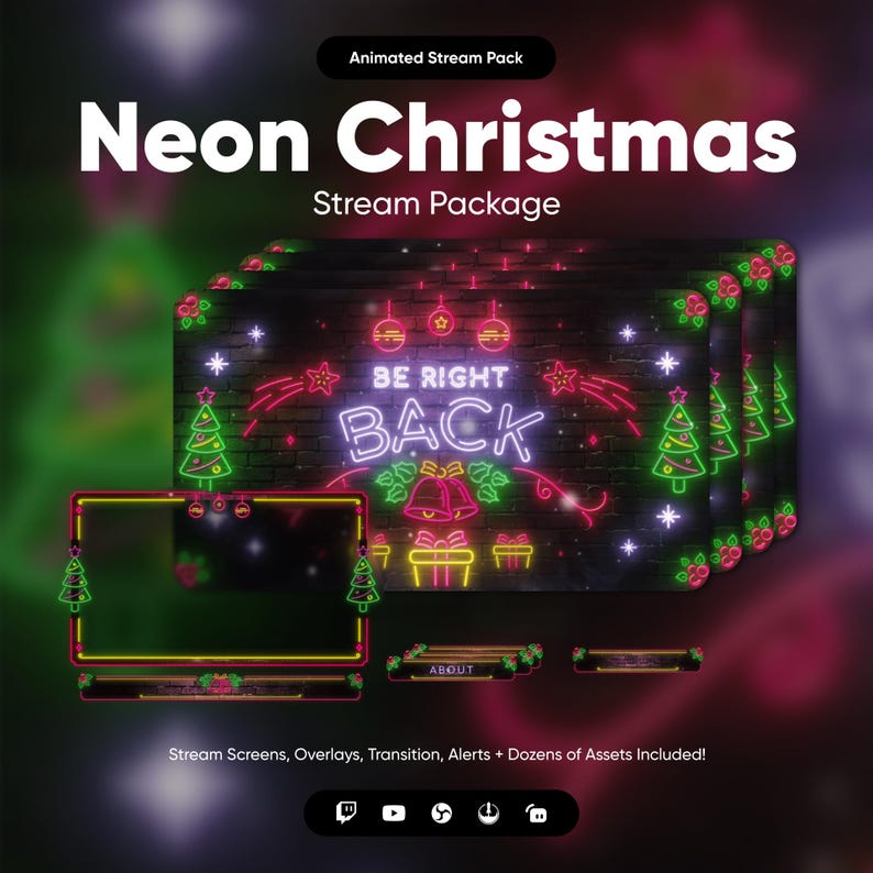 Neon Christmas Twitch Overlays Pack (ANIMATED) for OBS Studio ...