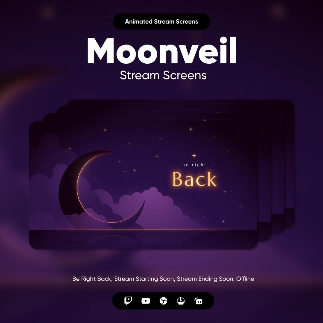 Moonveil Purple Animated Stream Screens • Twitch, Youtube (digital ...