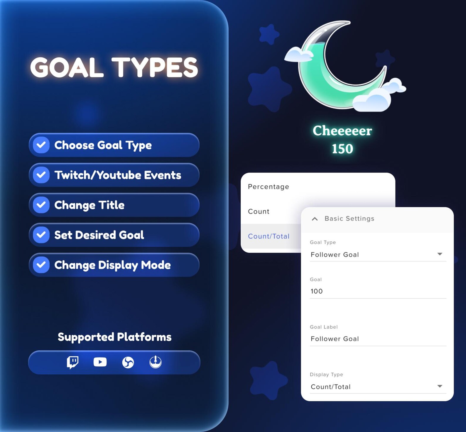 Moon Goal Widget • Cute Celestial Kawaii Twitch Goal Tracker • Magical ...