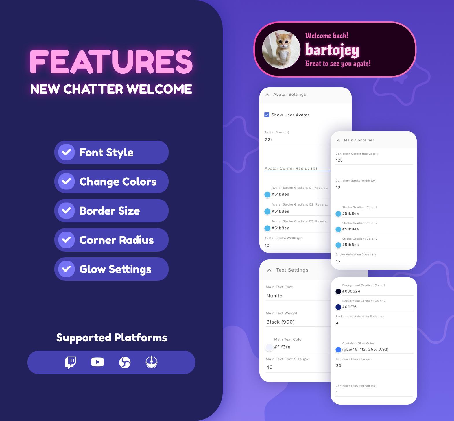 Twitch New Chatter Welcome Widget, Automatic New Viewer Alert Overlay ...