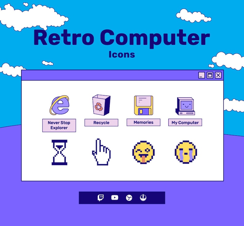 12 Retro Computer Stream Decorations | Animated Twitch & OBS Overlays ...