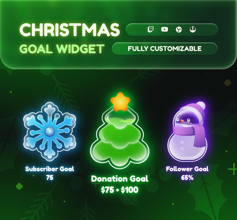 Christmas Goal Twitch Widget • Festive Snowman, Snowflake, Christmas ...