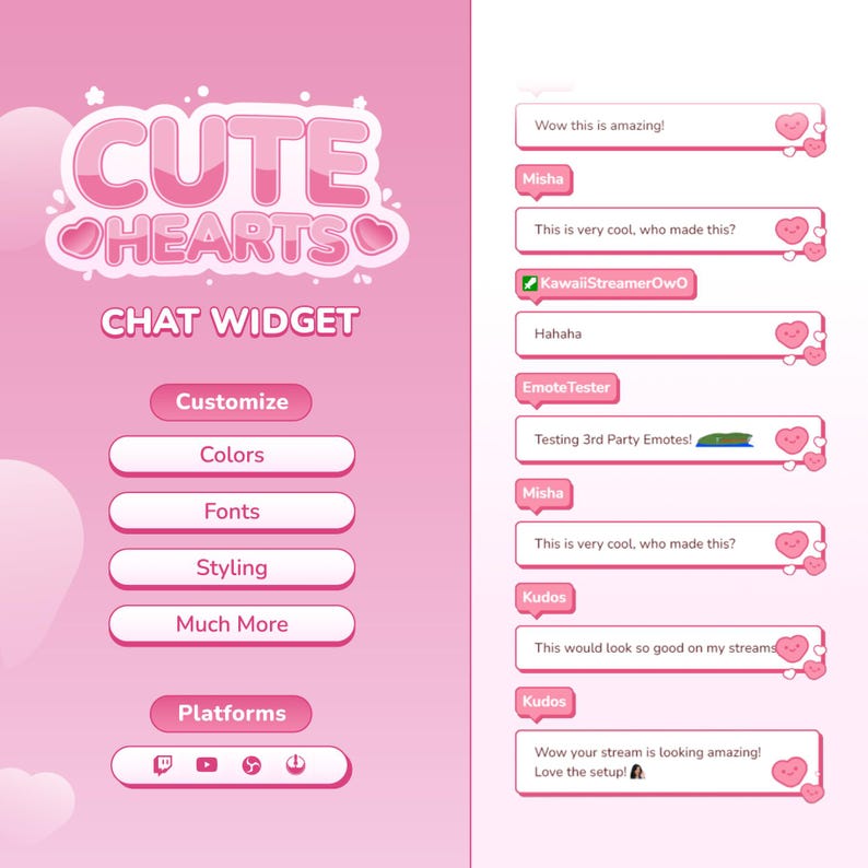 Cute Hearts Twitch Chat Widget • Pink Stream Overlay (streamelements ...