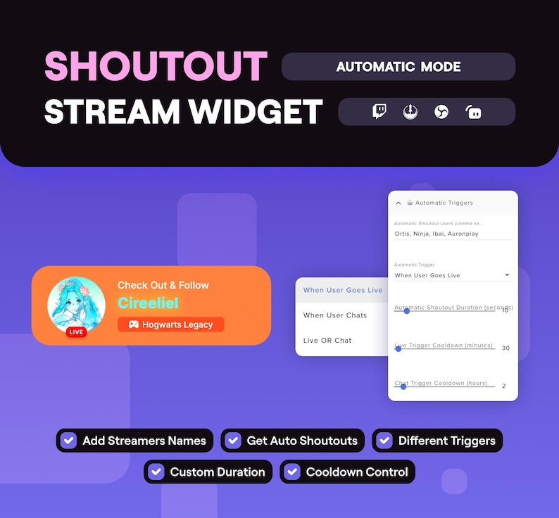 Twitch Shoutout Widget, Animated Streamer Highlight Overlay for Youtube ...