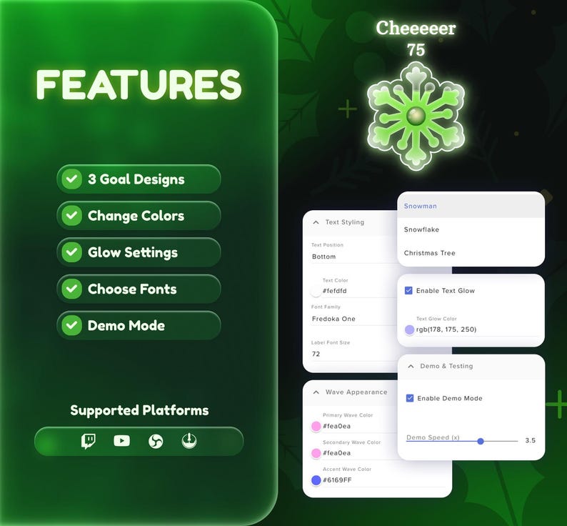 Christmas Goal Twitch Widget • Festive Snowman, Snowflake, Christmas ...