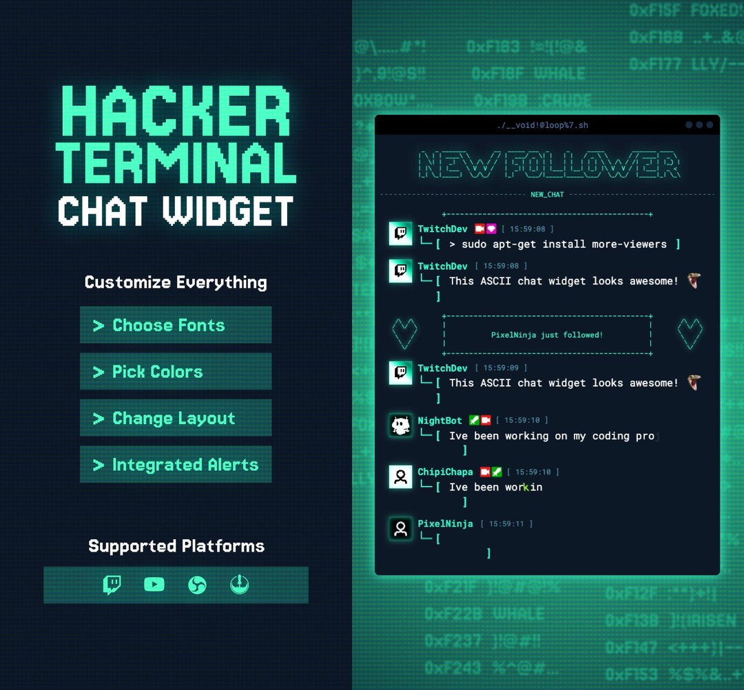 ASCII Hacker Twitch Chat Widget • Futuristic Terminal Chat Box Overlay for Twitch & Youtube ...